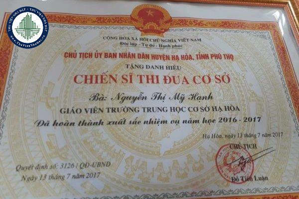 Nội dung mẫu giấy khen, bằng chứng nhận Chiến sĩ thi đua cơ sở trong công tác thi đua khen ...